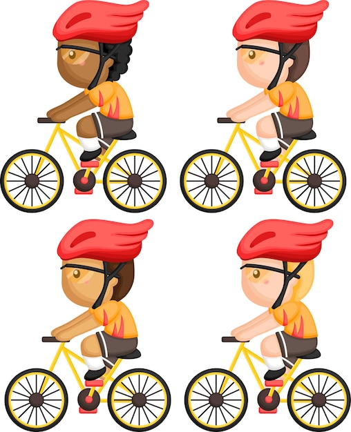Vibrant Cyclist Illustrations Depicting Diverse Riders on Bicycles ...
