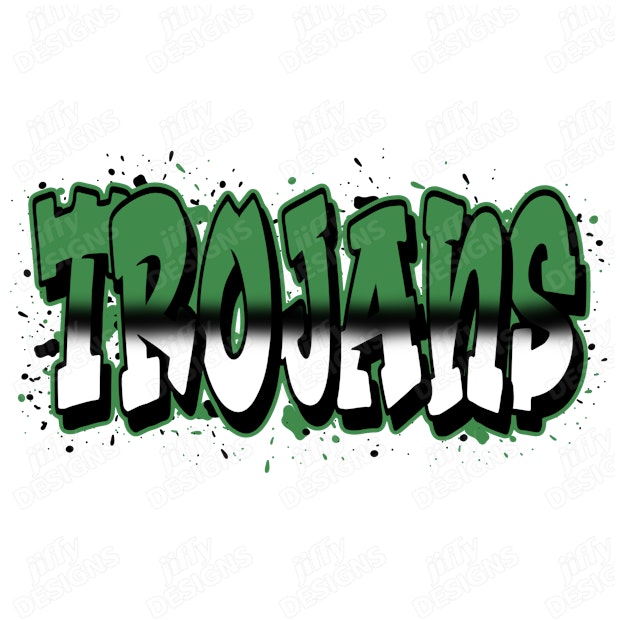'Trojans' Graffiti-Style Text in Bold Green with Dynamic Splatter ...