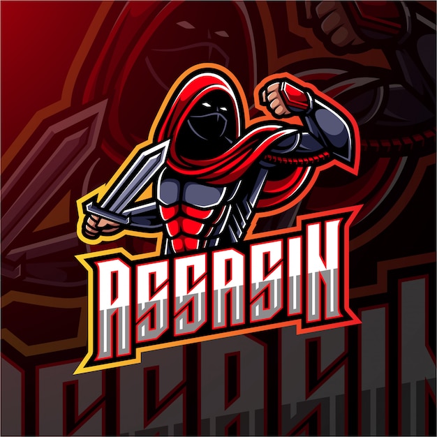 Powerful Assassin Mascot Emblem with Sword and Cloak | Jiffy Designs