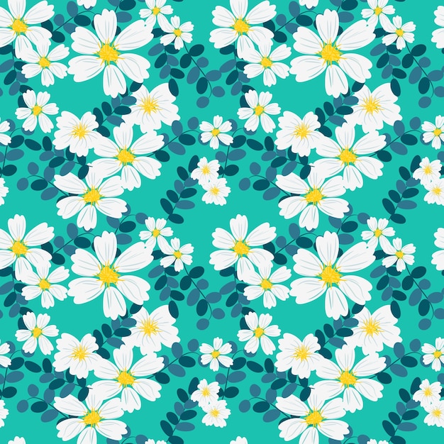 Vibrant Floral Pattern with White Daisies on Teal Background | Jiffy ...