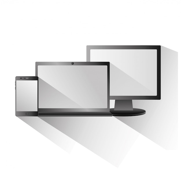 Stylized Grayscale Computer Monitors with Black Border Illustration ...