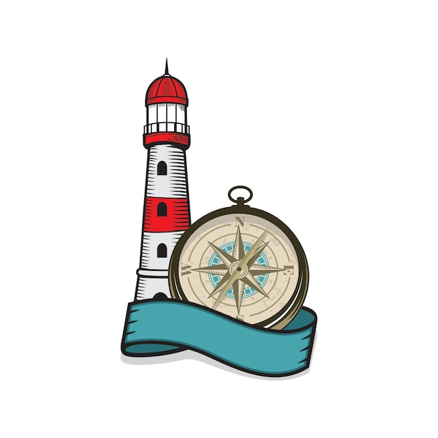 Vibrant Lighthouse and Compass Rose Emblem | Jiffy Designs