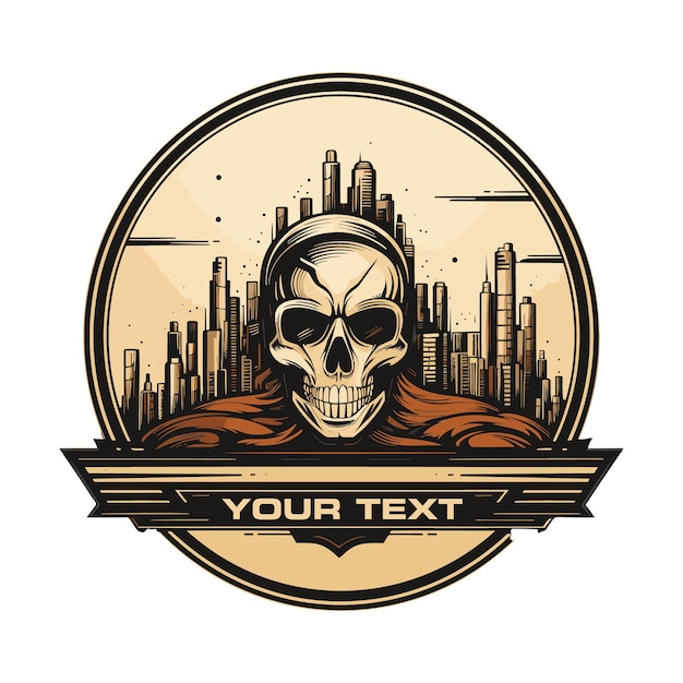 Dystopian Cityscape with Ominous Skull Emblem and Customizable Text ...