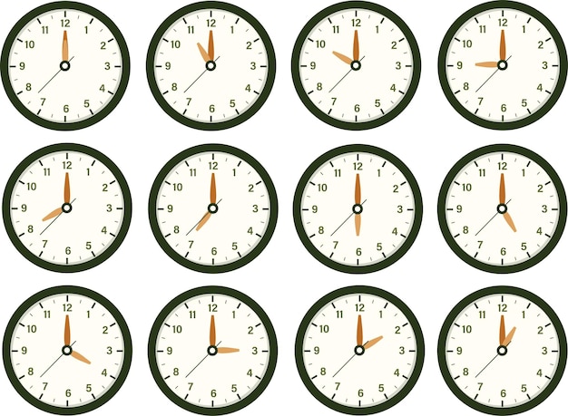 Vintage Analog Clocks Displaying Various Times | Jiffy Designs