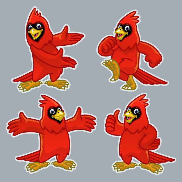 Vibrant Red Cardinal Bird Characters in Various Poses | Jiffy Designs