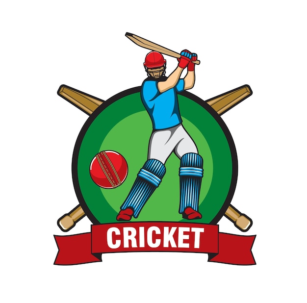 Vibrant Cricket Emblem with Batsman and Crossed Bats | Jiffy Designs