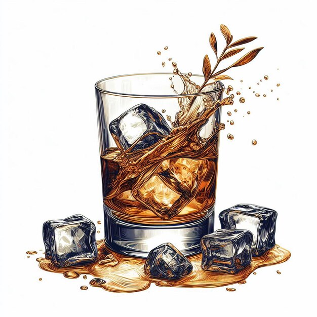 Whiskey Splash with Aromatic Spices and Ice Cubes | Jiffy Designs