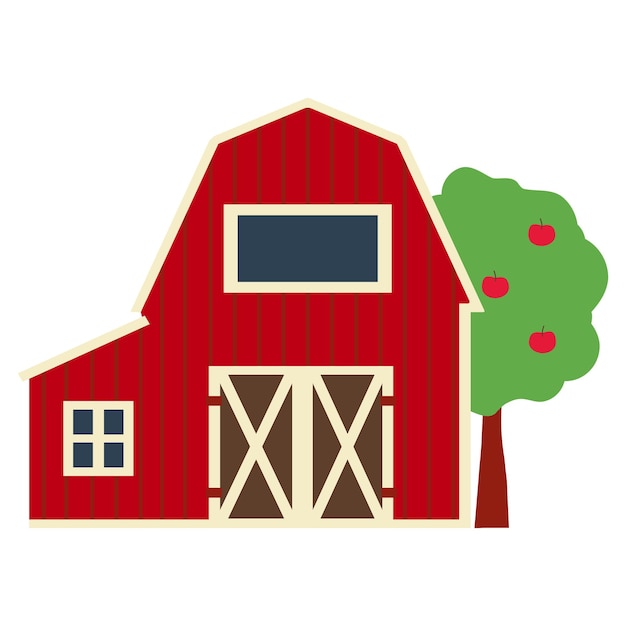 Charming Rustic Red Barn with Apple Tree Illustration | Jiffy Designs