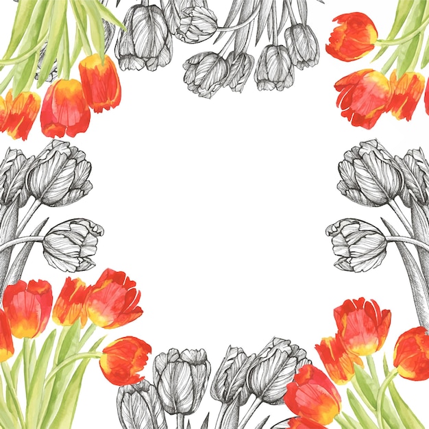 Vibrant Tulip Floral Frame with Sketched Accents | Jiffy Designs