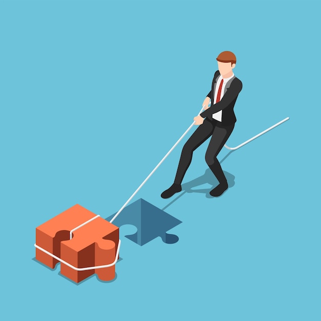 Businessman Pulling Blocks with Rope in Isometric Illustration | Jiffy ...