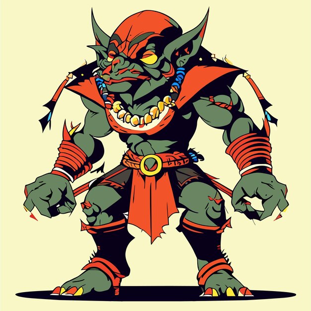 Fearsome Goblin Warrior in Striking Crimson Attire | Jiffy Designs