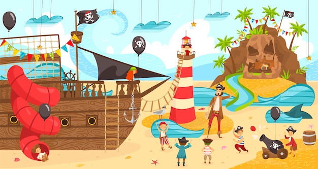 Vibrant Pirate-Themed Seaside Adventure Scene | Jiffy Designs