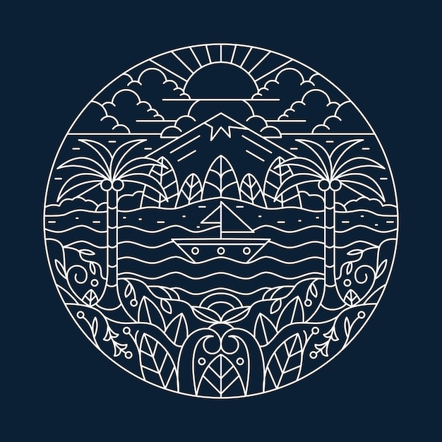 Serene Tropical Landscape Encapsulated in a Circular Design | Jiffy Designs