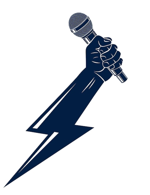Powerful Microphone Silhouette Against Lightning Bolt | Jiffy Designs