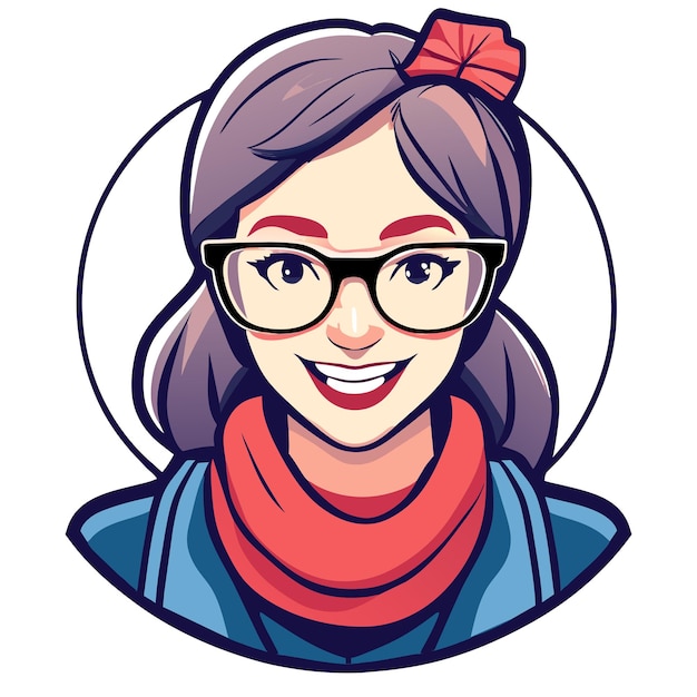 Stylized Cartoon Female Character with Glasses and Red Bow | Jiffy Designs
