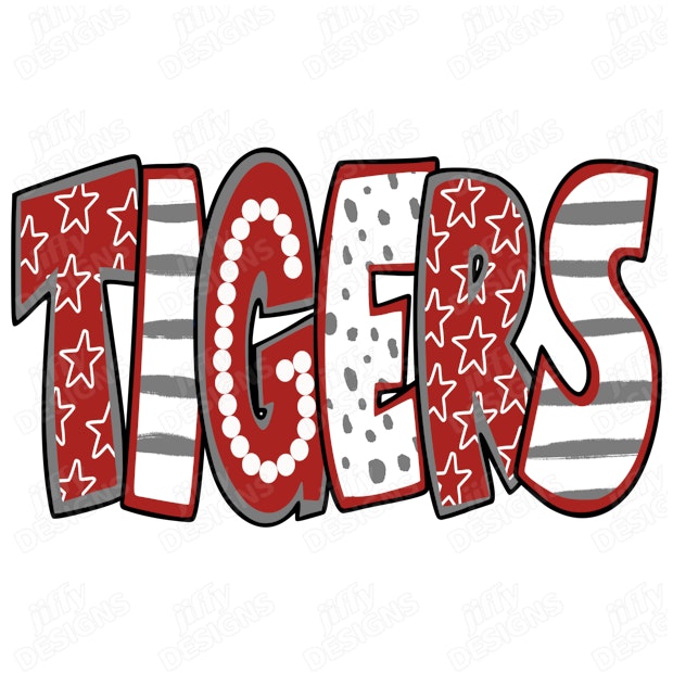 'Tigers' Vibrant Red and White Lettering with Stars and Stripes | Jiffy ...