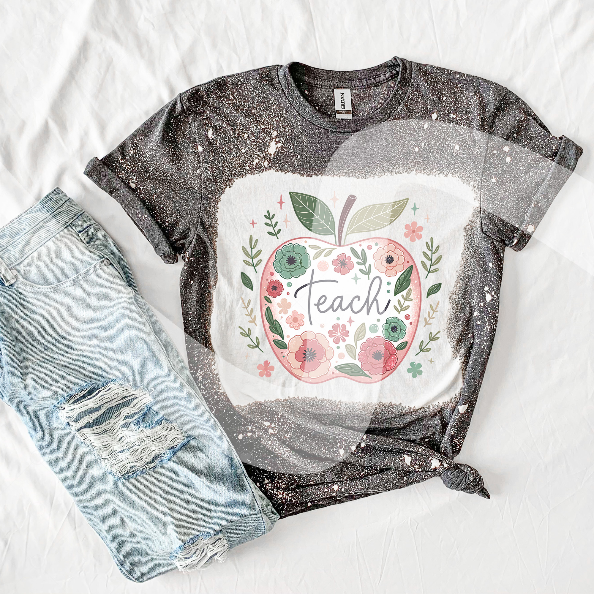 Retro Teach PNG, Teacher Apple Sublimation Design, Floral Apple Teacher ...