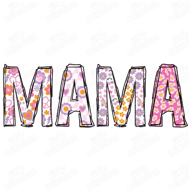 'Mama' Floral Patterned Letters with Delicate Outline and Vibrant ...