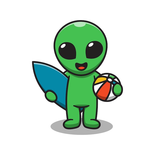 Cheerful Alien Holding Colorful Beach Ball | Jiffy Designs