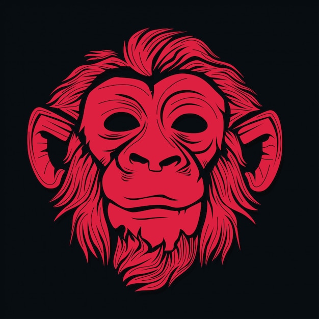 Striking Red Monkey Face Illustration on Black Background | Jiffy Designs