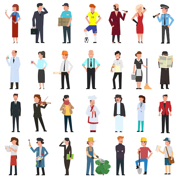 Diverse Group of People in Vibrant Occupations and Attire | Jiffy Designs