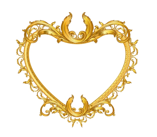 Ornate Golden Heart-Shaped Baroque Frame with Intricate Flourishes ...