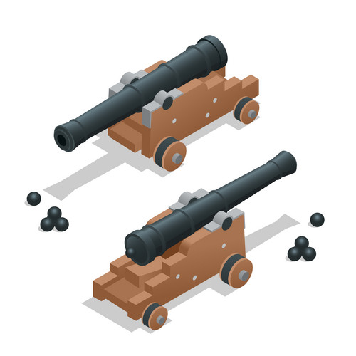 Ancient Cannon With Cannon Balls. Artillery Gun. Old Cannon Flat 3d ...