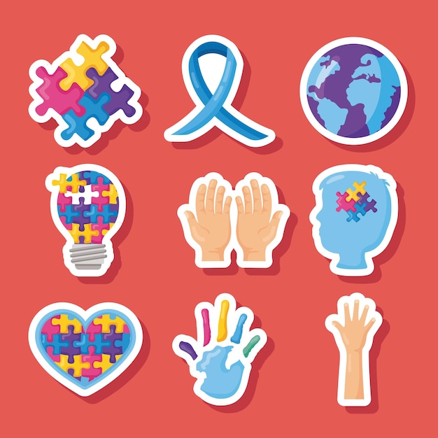 Vibrant Autism Awareness Icons: Diverse Symbols of Support and ...