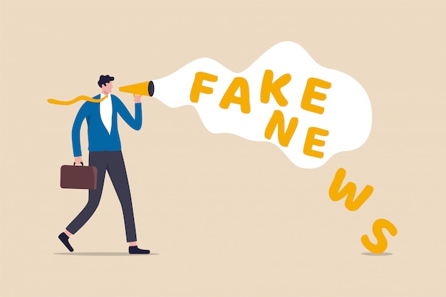 Businessman shouting 'Fake News' through megaphone on beige background ...