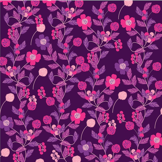 Vibrant Pink Floral Pattern on Deep Purple Background | Jiffy Designs