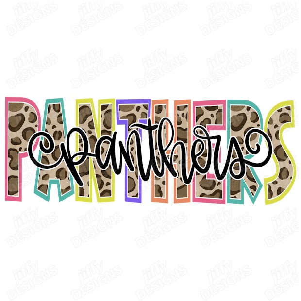 'Panthers' Colorful Leopard Print Letters with Cursive Overlay | Jiffy ...