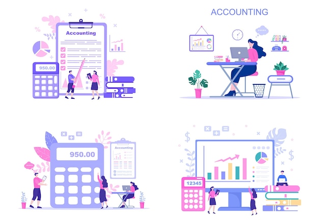 Vibrant Accounting Illustrations Depicting Financial Tasks and Tools ...