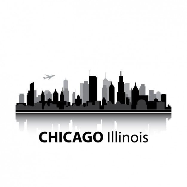 Chicago Illinois Skyline Silhouette with Towering Skyscrapers and ...