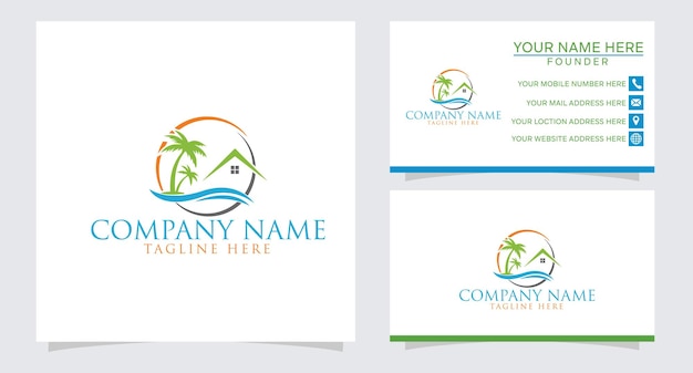 Tropical Island Landscape Logo with Palm Trees and Beach | Jiffy Designs