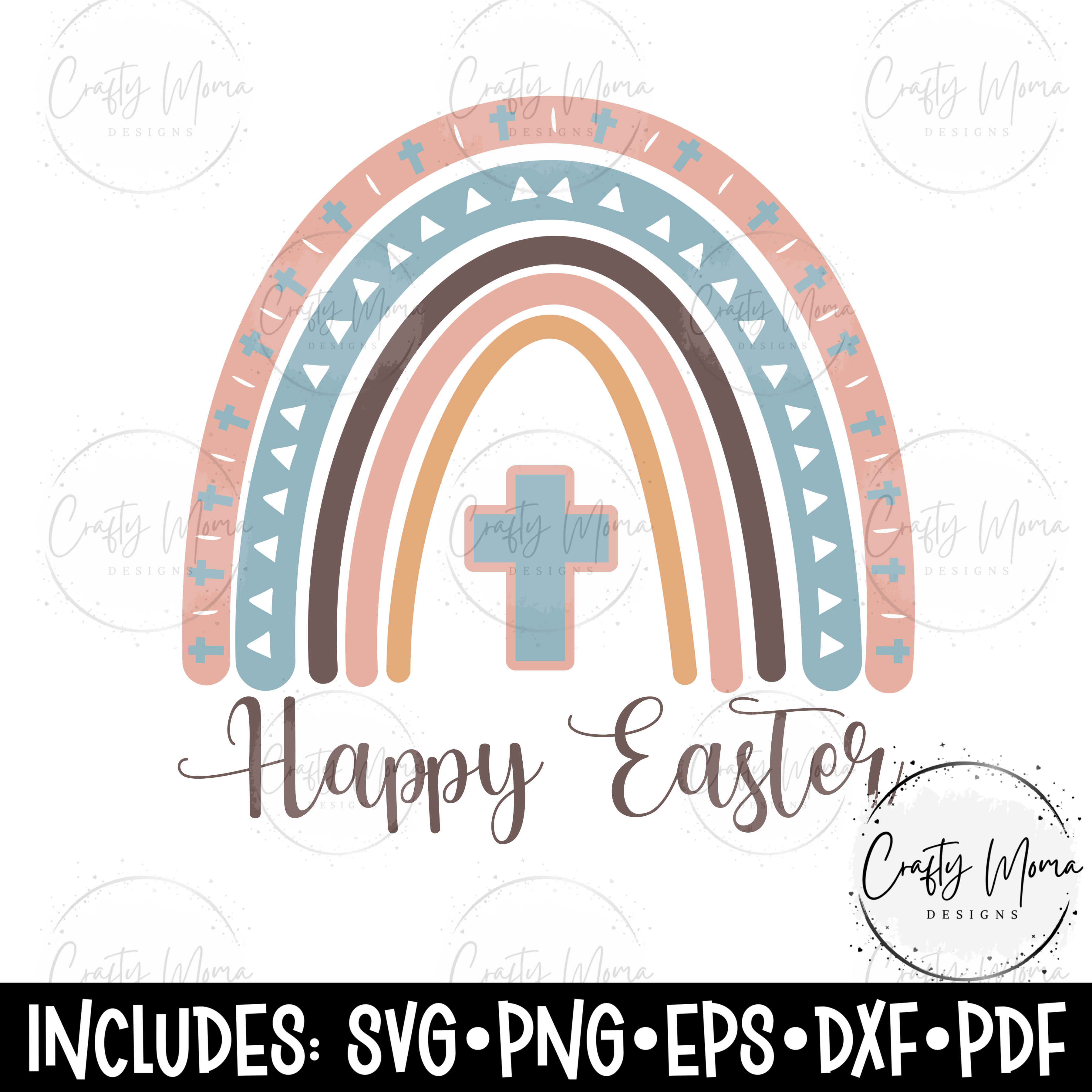 'Happy Easter' Adorned with Pastel Rainbow Arches and Cross Motif ...