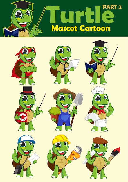 Cheerful Turtle Mascot Characters in Diverse Occupations | Jiffy Designs