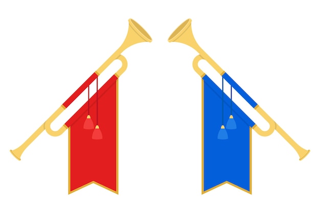 Crossed Trumpets with Red and Blue Flags | Jiffy Designs