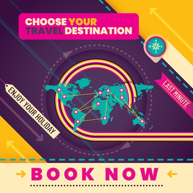 Vibrant Travel Destination Graphic with Colorful World Map Illustration ...