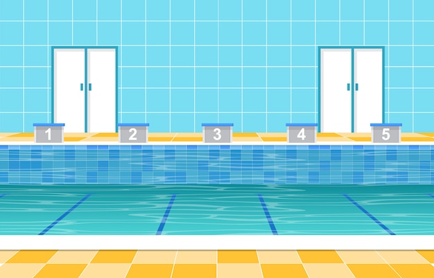 Vibrant Swimming Pool with Numbered Lanes and Lockers | Jiffy Designs