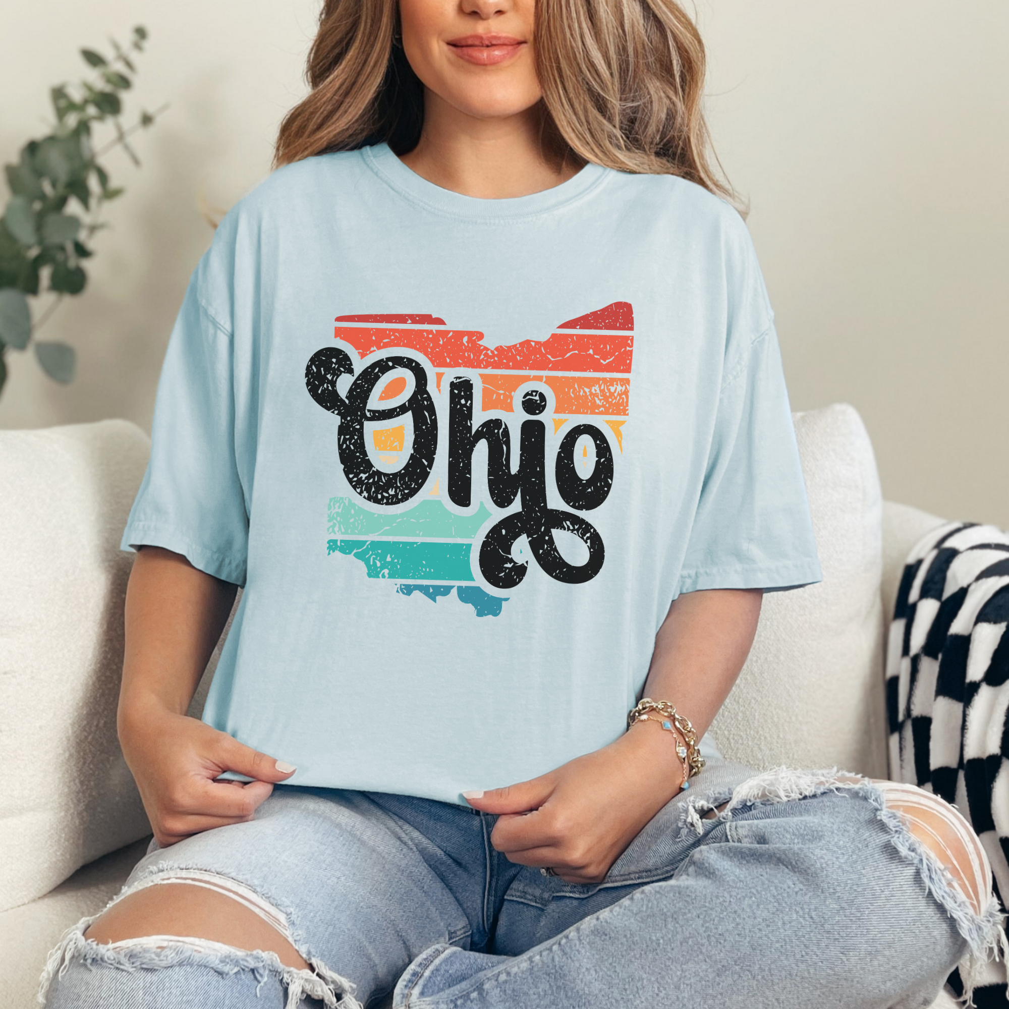 Ohio Home Staycation, Retro Sunset State of Ohio Map, Trendy Popular T ...
