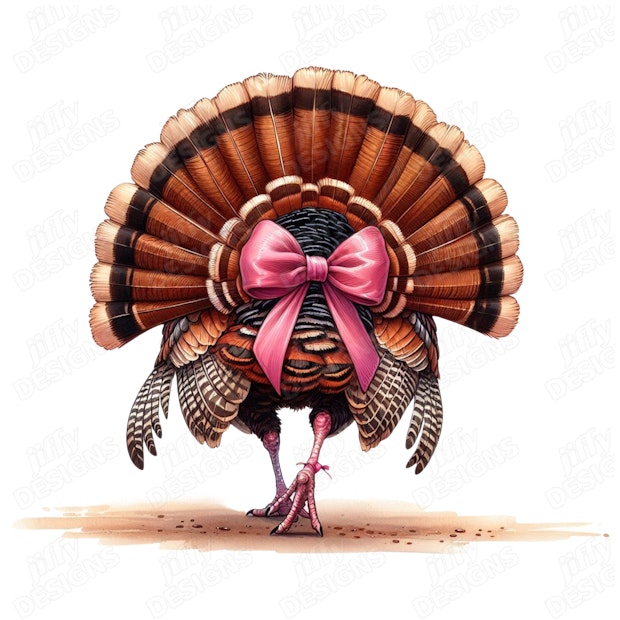 Dapper Turkey with Pink Bow Tie Strutting in Whimsical Illustration ...