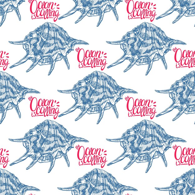 Vibrant Ocean-Themed Pattern with Seashells and Lettering | Jiffy Designs