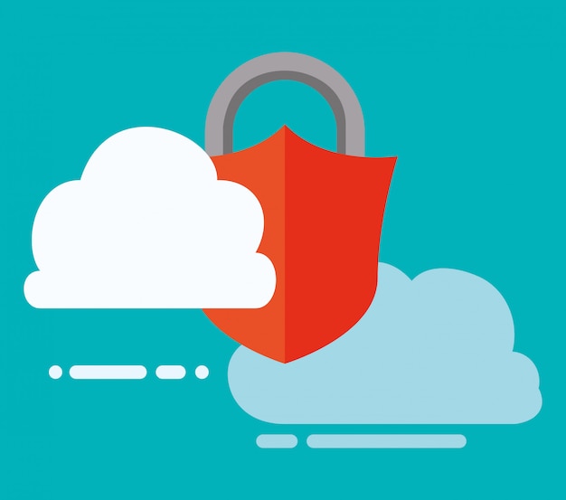 Cloud Security Shield Illustration with Red Shield Icon | Jiffy Designs