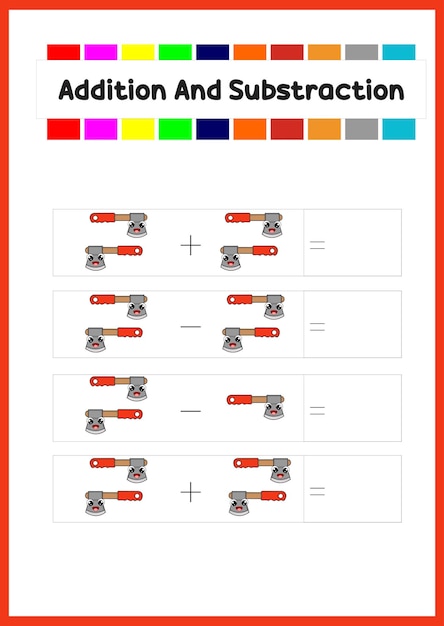 Colorful Addition and Subtraction Math Worksheets for Kids | Jiffy Designs