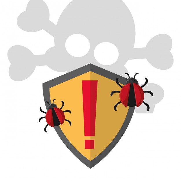 Shield Icon with Bugs and Exclamation Mark Illustration | Jiffy Designs