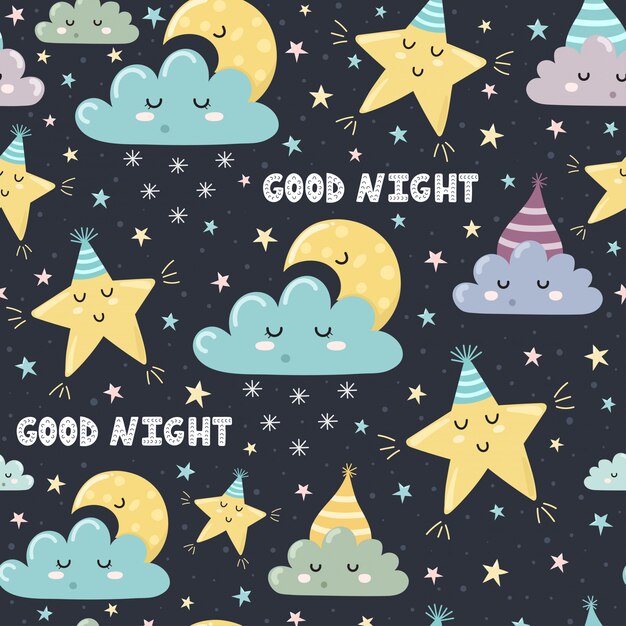 Whimsical Good Night Sky with Clouds, Stars, and Moon Motifs | Jiffy ...