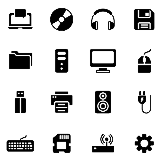 Sleek Black and White Tech Icons Collection | Jiffy Designs