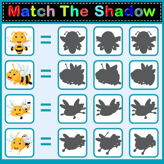 Match the Cute Cartoon Bee Shadows to Their Matching Images | Jiffy Designs