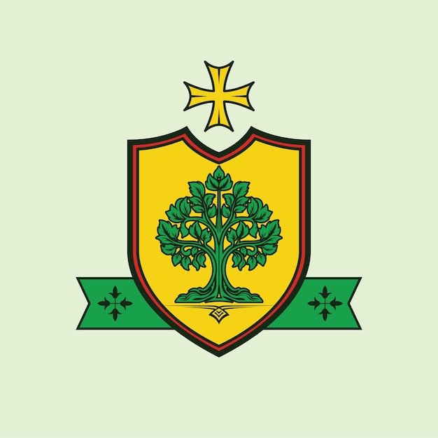 Vibrant Heraldic Shield with Flourishing Tree and Cross | Jiffy Designs