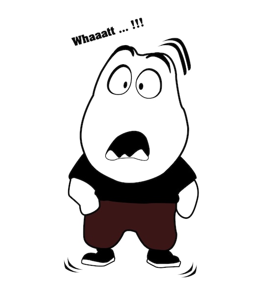 Surprised and Exclaimed Cartoon Character in Black and White | Jiffy ...